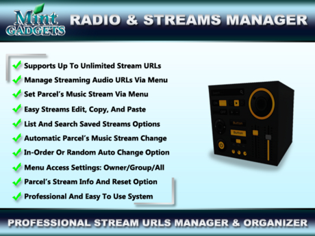 Second Life Marketplace - Mint Gadgets - Radio & Streams Manager And Organizer System Menu ...